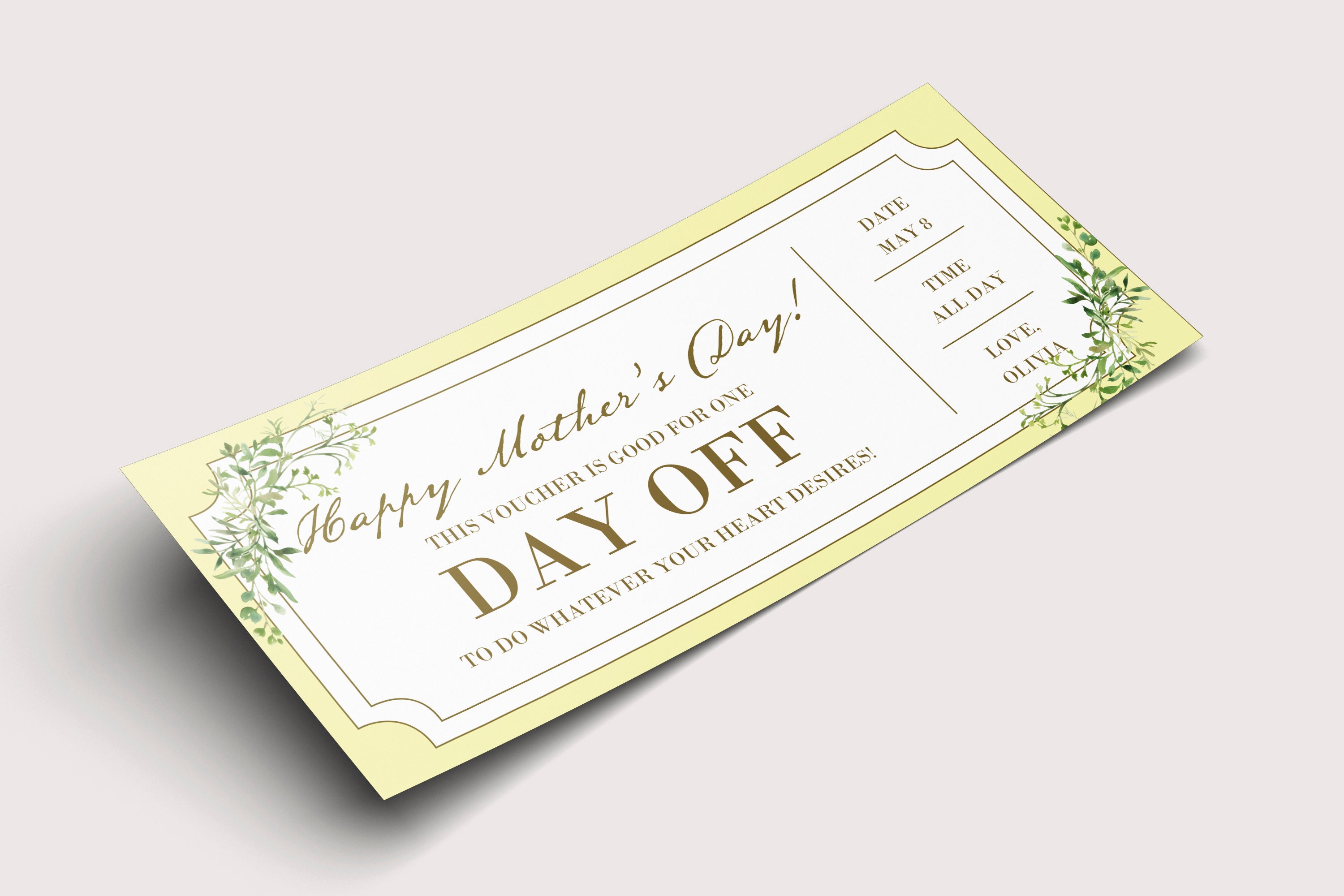 Mother's Day Time off Coupon Voucher - INSTANT DOWNLOAD - EDITABLE Text ...
