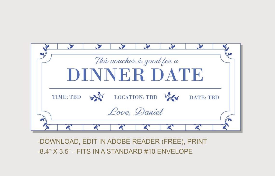 Dinner Date Coupon Voucher INSTANT DOWNLOAD EDITABLE Text - Etsy