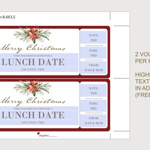 Christmas Lunch Date Coupon Voucher - INSTANT DOWNLOAD - EDITABLE Text ...