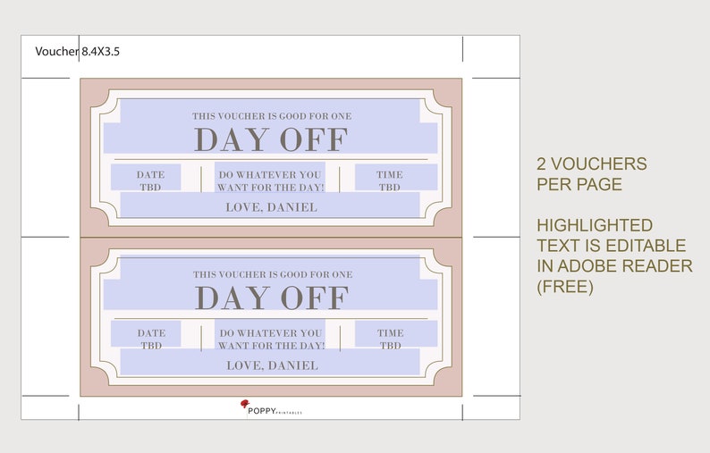 Day off Coupon Certificate - INSTANT DOWNLOAD - EDITABLE Text ...