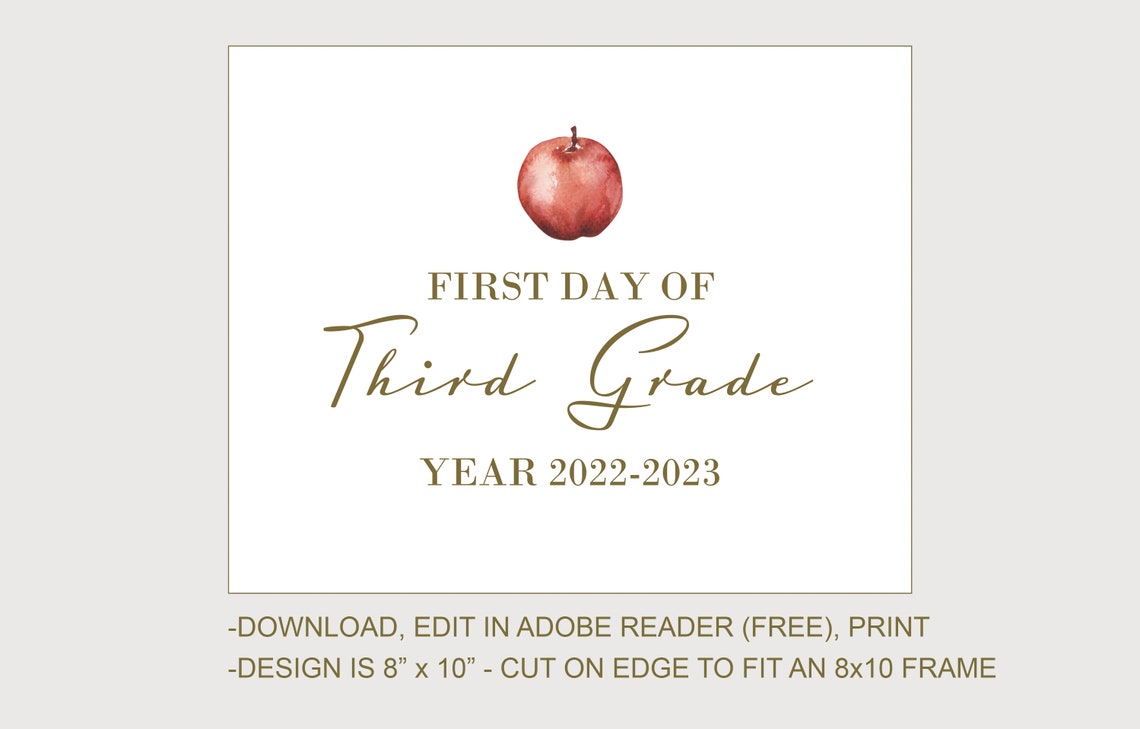 Editable First Day of Third Grade Sign Printable INSTANT - Etsy