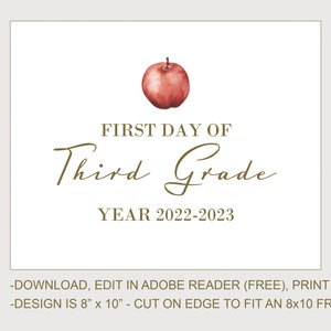 Editable First Day of Third Grade Sign Printable - INSTANT DOWNLOAD ...