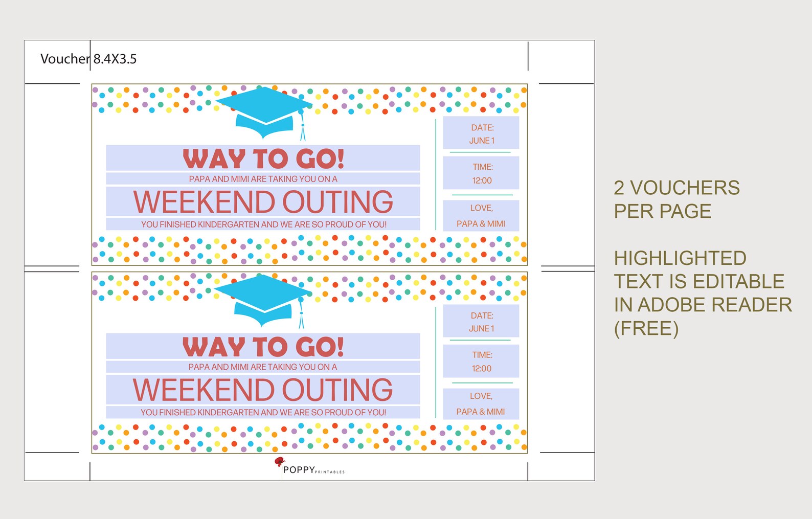 Weekend Outing Preschool Kindergarten Graduation Gifts Coupon - INSTANT ...