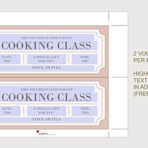 Cooking Class Coupon Voucher - INSTANT DOWNLOAD - EDITABLE Text ...