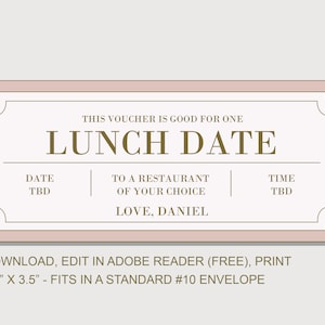 Lunch Coupon Voucher - INSTANT DOWNLOAD - EDITABLE Text - Printable ...