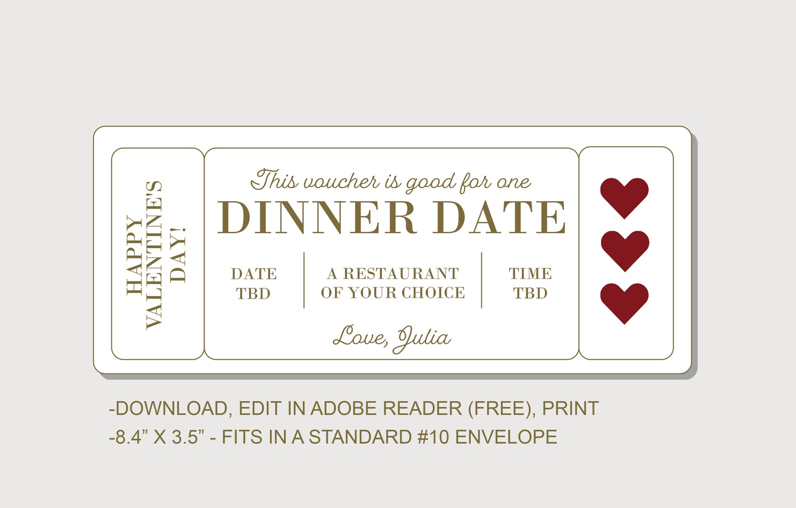 Valentine's Day Dinner Date Gift Voucher - INSTANT DOWNLOAD - EDITABLE ...