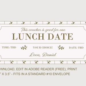 Lunch Coupon Voucher - INSTANT DOWNLOAD - EDITABLE Text - Printable ...