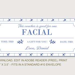Facial Coupon Voucher - INSTANT DOWNLOAD - EDITABLE Text - Printable ...
