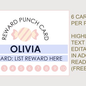 Printable Reward Punch Card INSTANT DOWNLOAD EDITABLE Text Children's ...