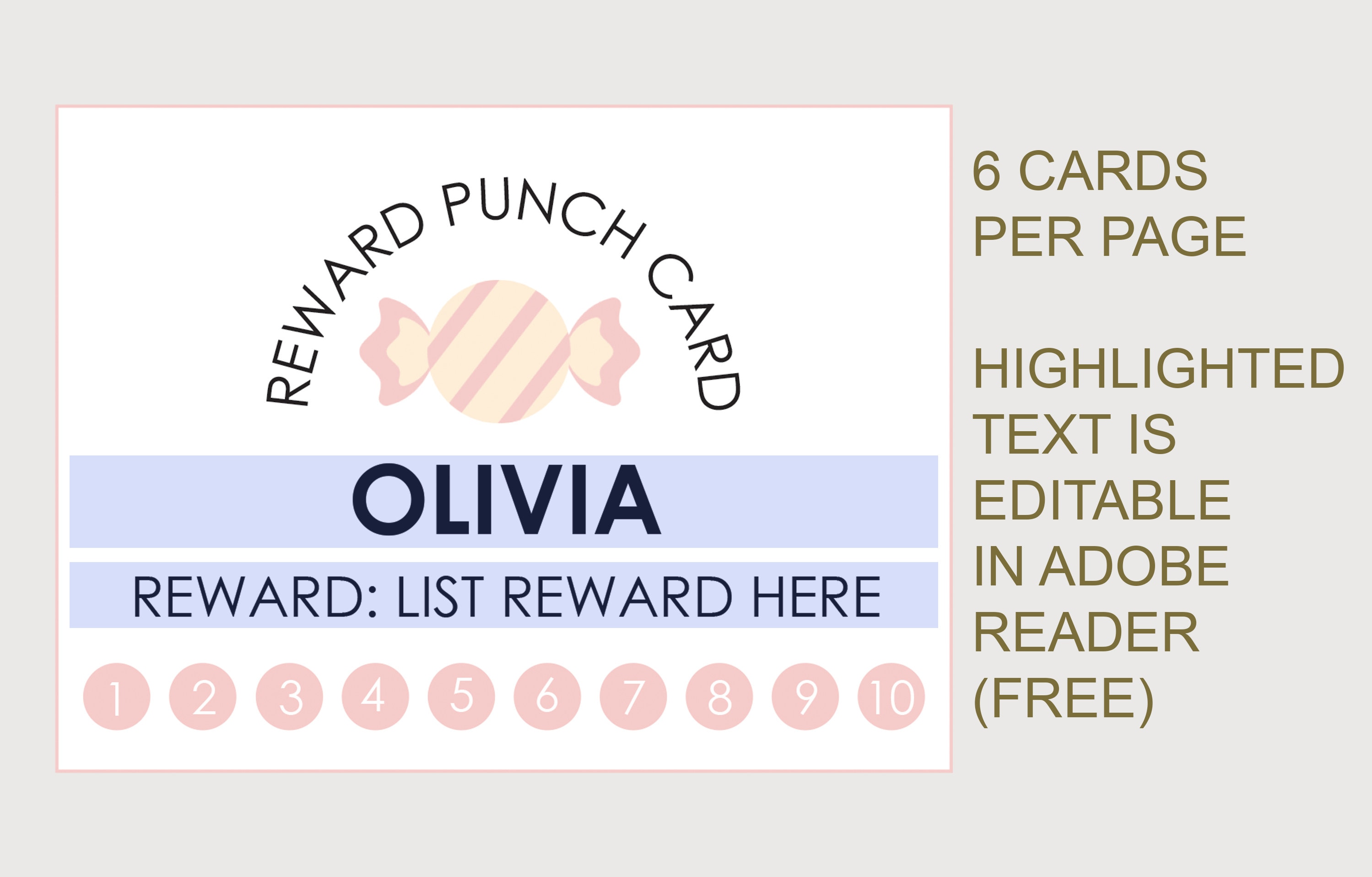 Printable Reward Punch Card - INSTANT DOWNLOAD - EDITABLE Text ...