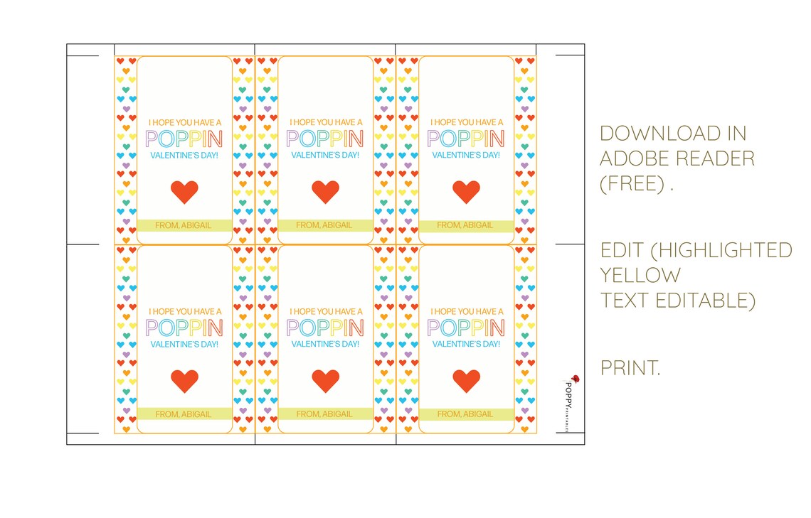 Valentine's Day Poppin Tag - INSTANT DOWNLOAD - EDITABLE Text ...