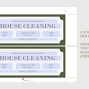 House Cleaning Gift Certificate Coupon - INSTANT DOWNLOAD - EDITABLE ...