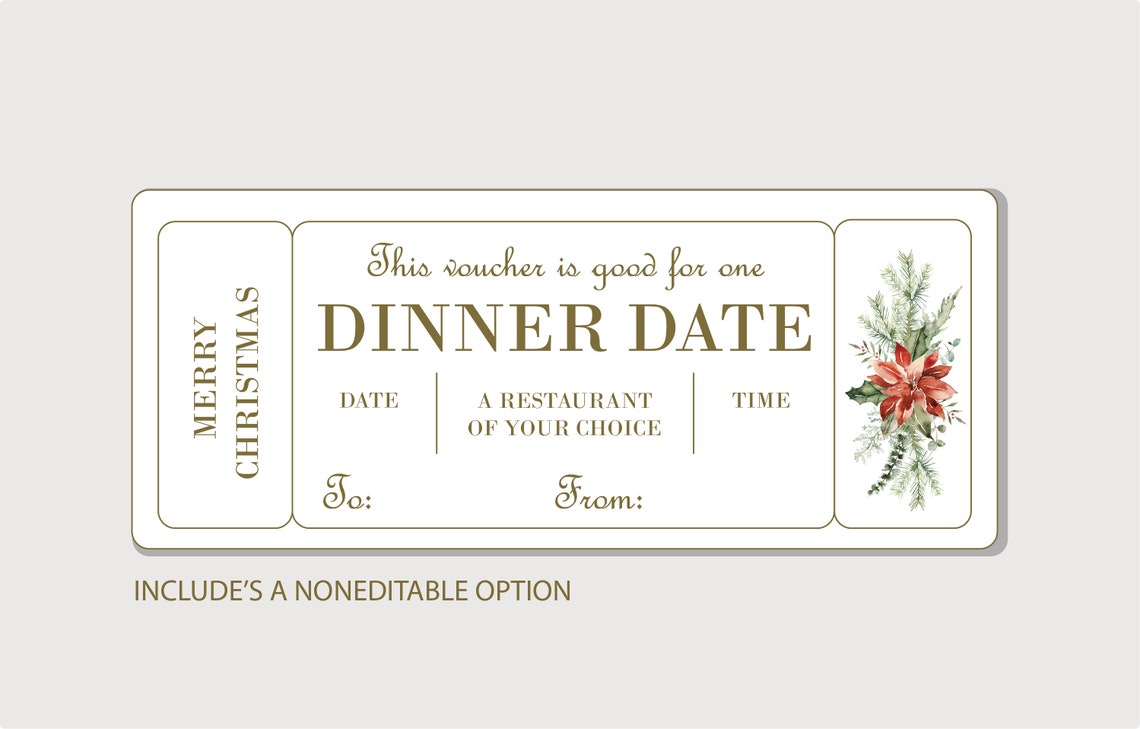 Christmas Dinner Coupon Voucher - INSTANT DOWNLOAD - EDITABLE Text ...