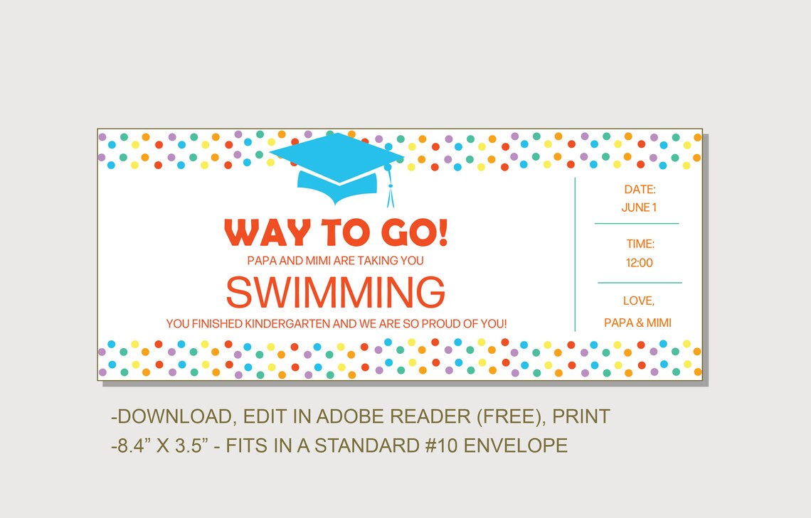 Swimming Preschool Kindergarten Graduation Gifts Coupon - INSTANT ...