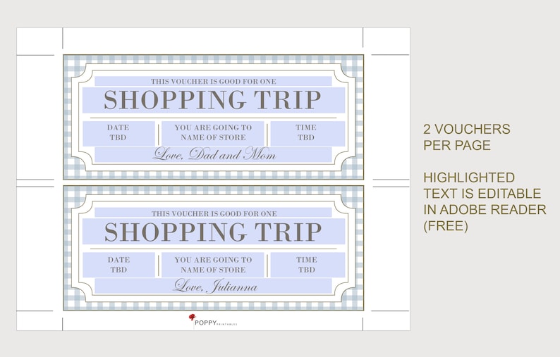 Shopping Trip Coupon Certificate - INSTANT DOWNLOAD - EDITABLE Text ...