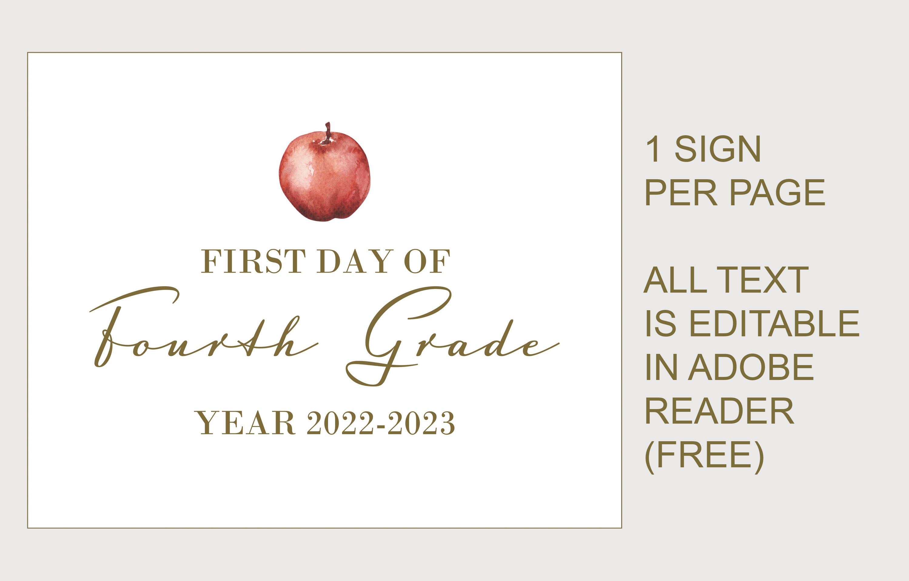 Editable First Day of Fourth Grade Sign Printable - INSTANT DOWNLOAD ...