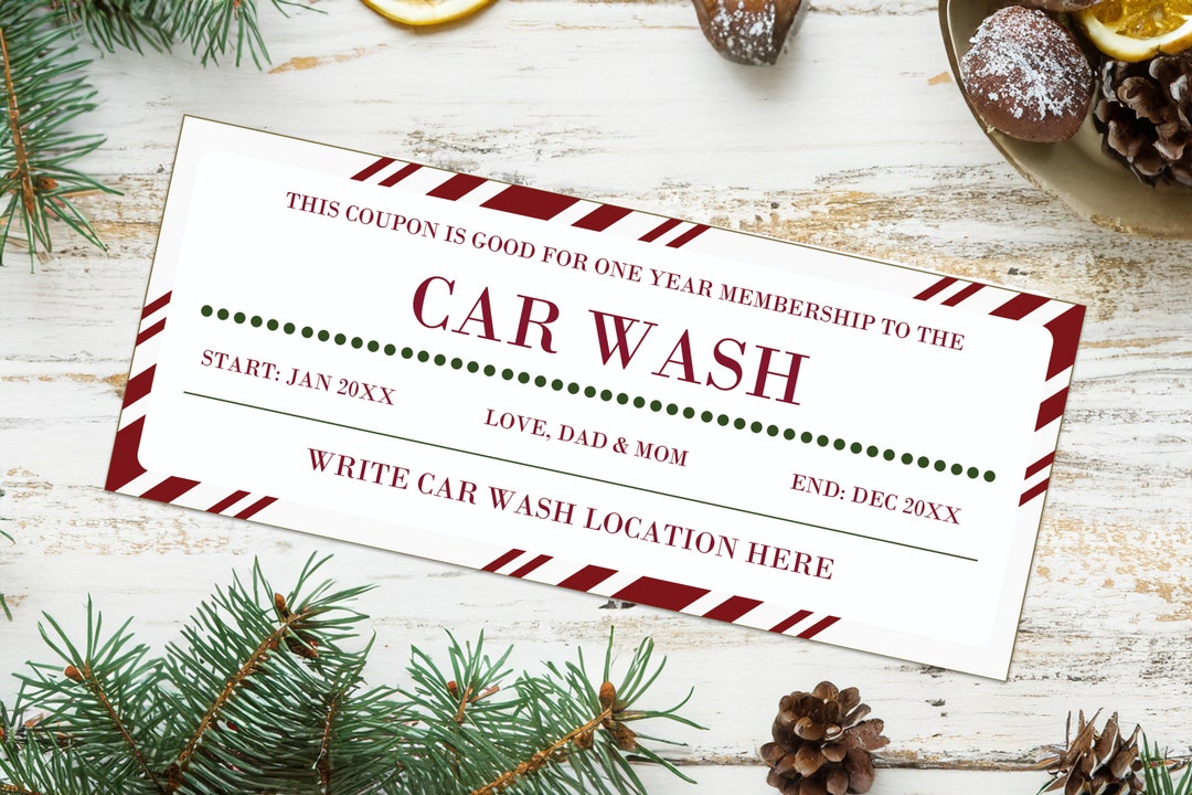 Christmas Car Wash Membership Gift Certificate Coupon INSTANT DOWNLOAD ...