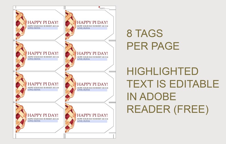 Printable Pi Day Tag INSTANT DOWNLOAD EDITABLE Text - Etsy