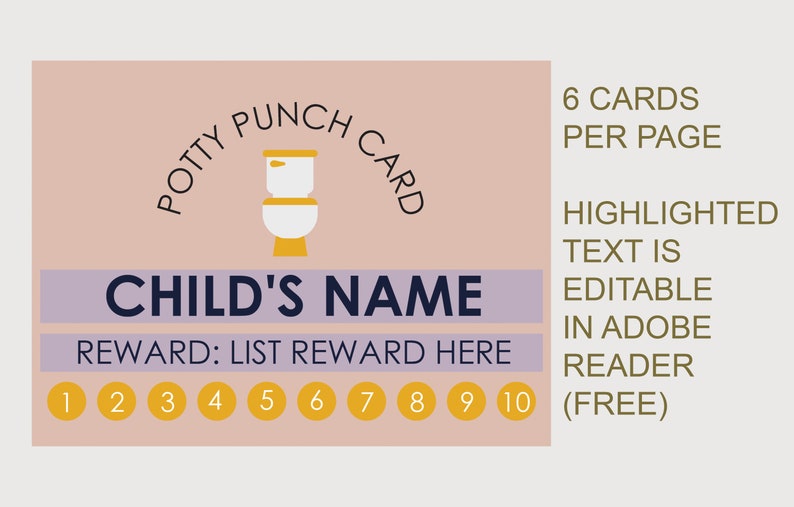 Printable Potty Training Punch Card INSTANT DOWNLOAD - Etsy