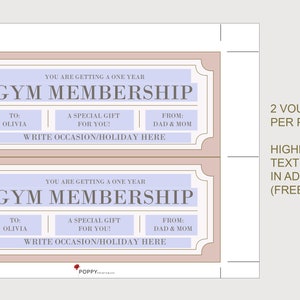 Gym Membership Coupon Voucher - INSTANT DOWNLOAD - EDITABLE Text ...