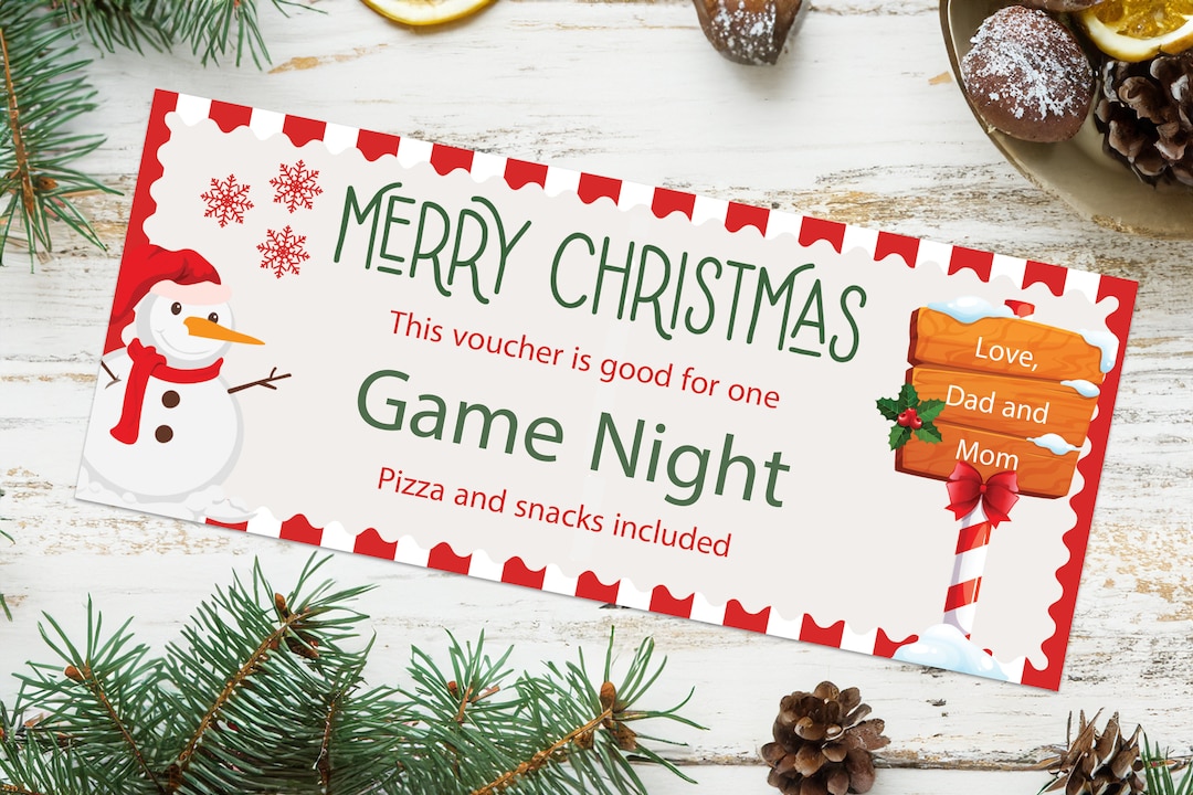 Christmas Game Night Coupon Voucher - INSTANT DOWNLOAD - EDITABLE Text ...