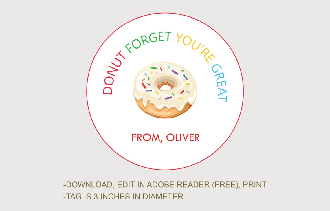 Donut Tag Printable - INSTANT DOWNLOAD - EDITABLE Text - Printable ...