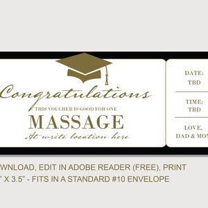 Graduation Massage Coupon Gift Certificate - INSTANT DOWNLOAD ...