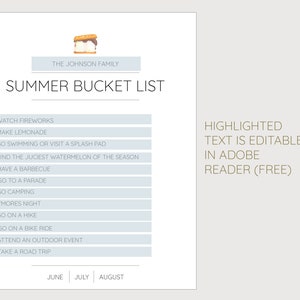EDITABLE Summer Bucket List Printable - INSTANT DOWNLOAD - You ...