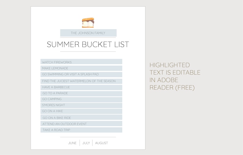 EDITABLE Summer Bucket List Printable INSTANT DOWNLOAD You - Etsy