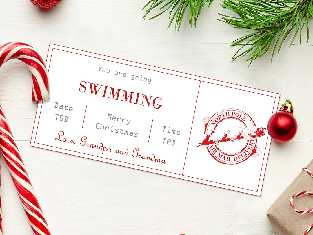 Holiday Swimming Coupon Certificate - INSTANT DOWNLOAD - EDITABLE Text ...