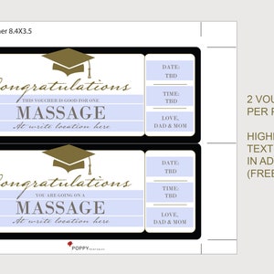 Graduation Massage Coupon Gift Certificate - INSTANT DOWNLOAD ...