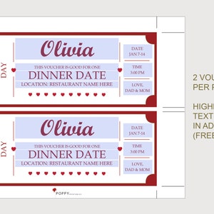 Valentine's Dinner Date Coupon - INSTANT DOWNLOAD - EDITABLE Text ...