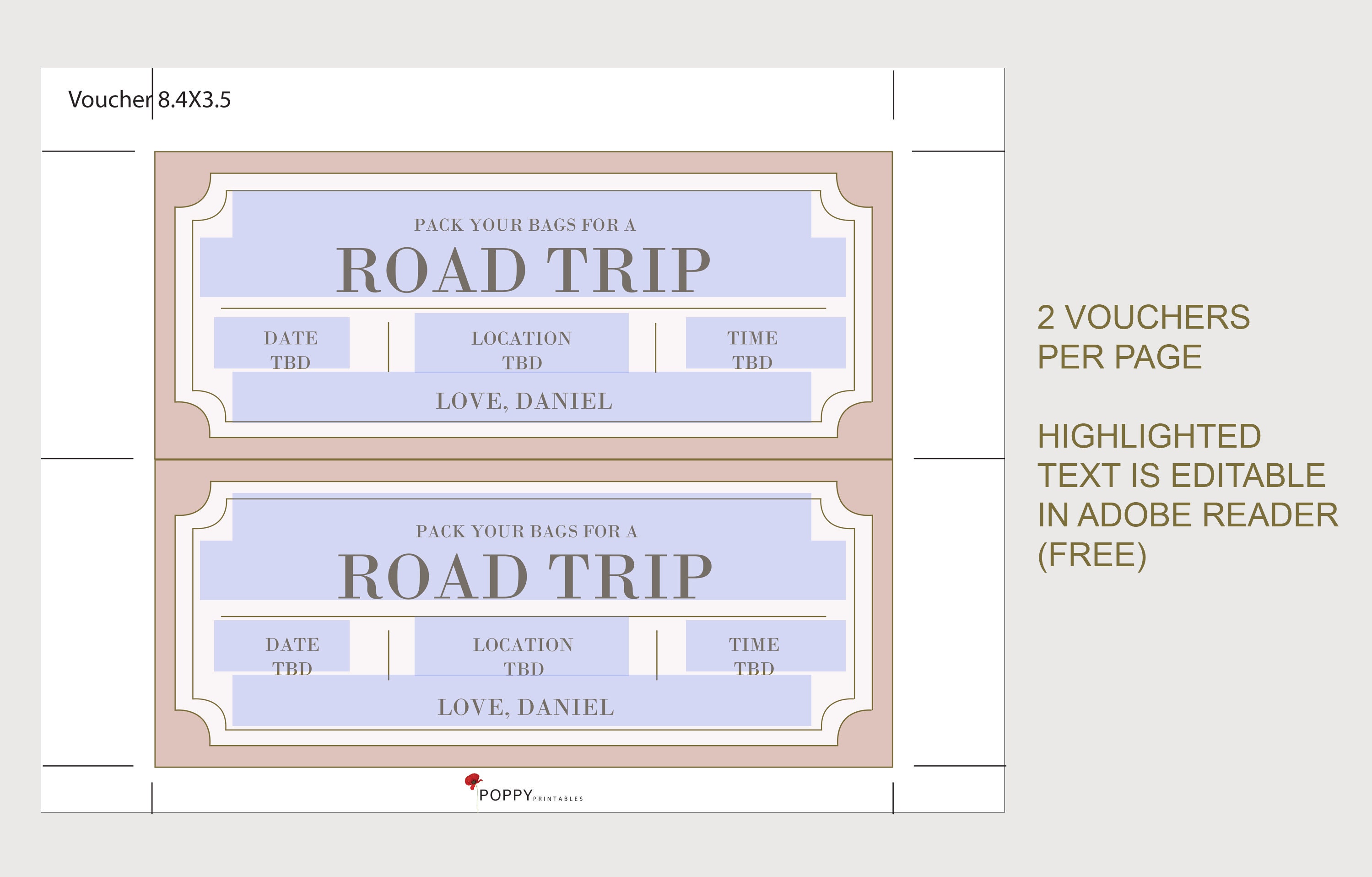Road Trip Coupon Voucher INSTANT DOWNLOAD EDITABLE Text | Etsy