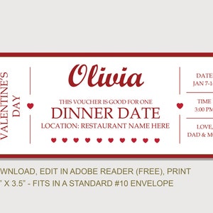 Valentine's Dinner Date Coupon - INSTANT DOWNLOAD - EDITABLE Text ...