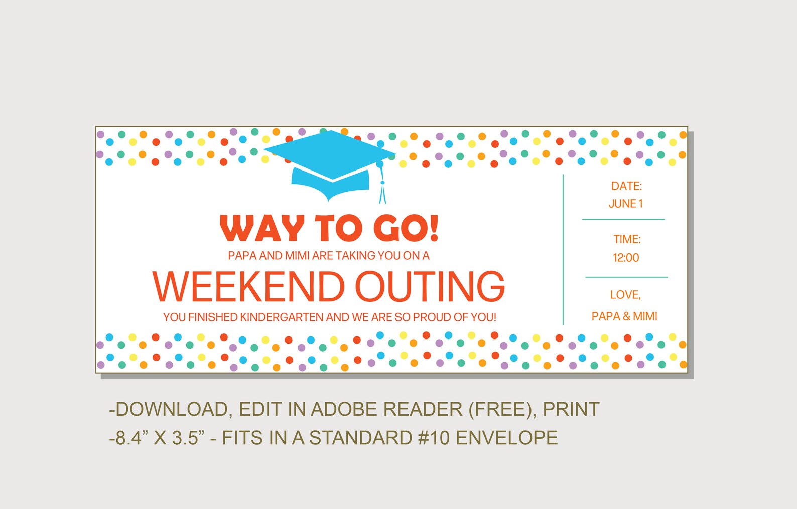 Weekend Outing Preschool Kindergarten Graduation Gifts Coupon - INSTANT ...