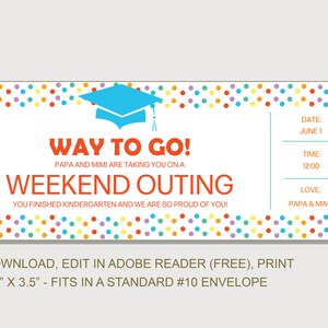 Weekend Outing Preschool Kindergarten Graduation Gifts Coupon - INSTANT ...