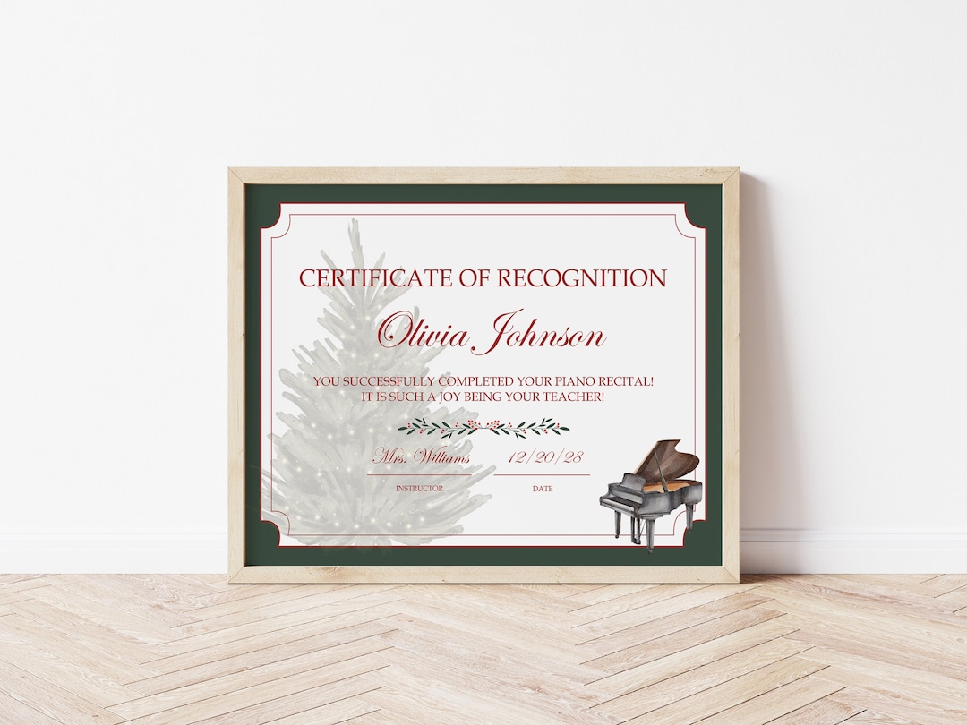 Christmas Piano Recital Certificate 8.5x11" - INSTANT DOWNLOAD - Piano ...