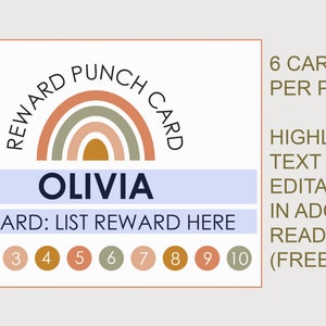 Printable Reward Punch Card - INSTANT DOWNLOAD - EDITABLE Text ...