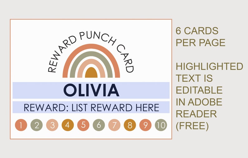 Printable Reward Punch Card INSTANT DOWNLOAD EDITABLE Text - Etsy