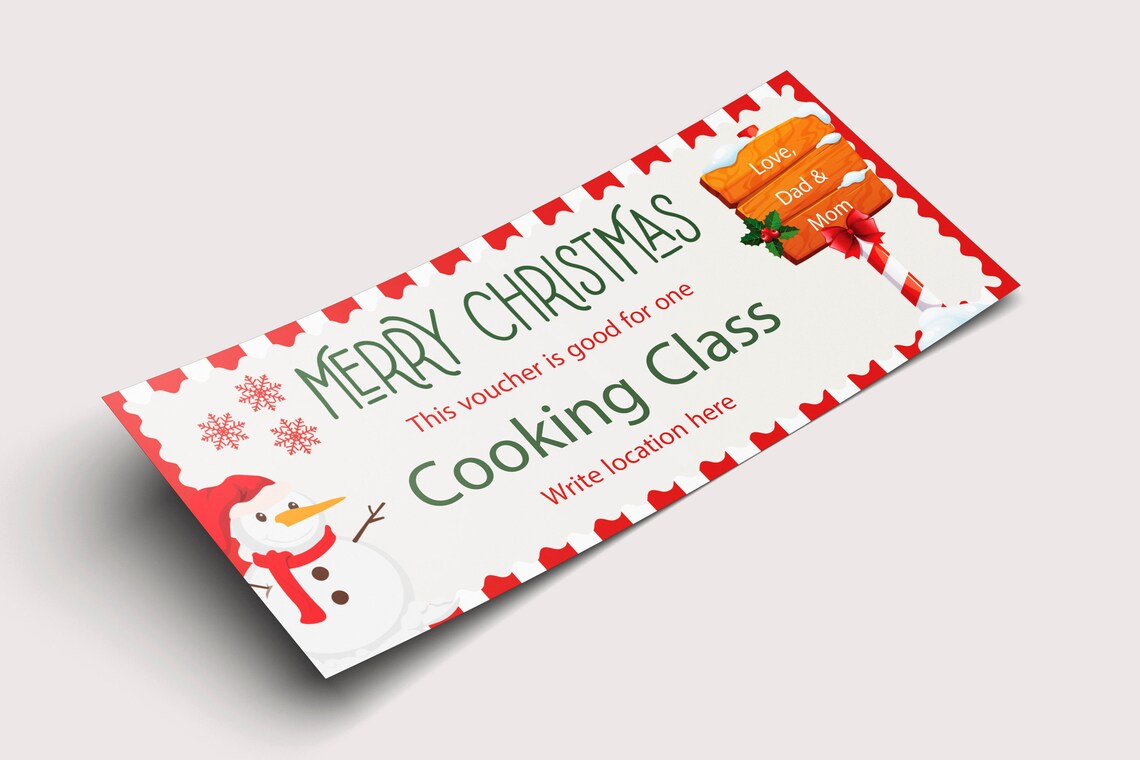 Christmas Cooking Class Coupon Certificate - INSTANT DOWNLOAD - EDITABLE Text - Printable ...