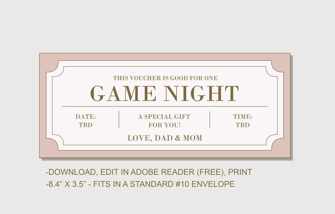 Game Night Coupon Voucher INSTANT DOWNLOAD EDITABLE Text - Etsy