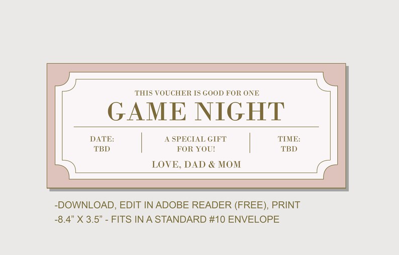 Game Night Coupon Voucher INSTANT DOWNLOAD EDITABLE Text - Etsy