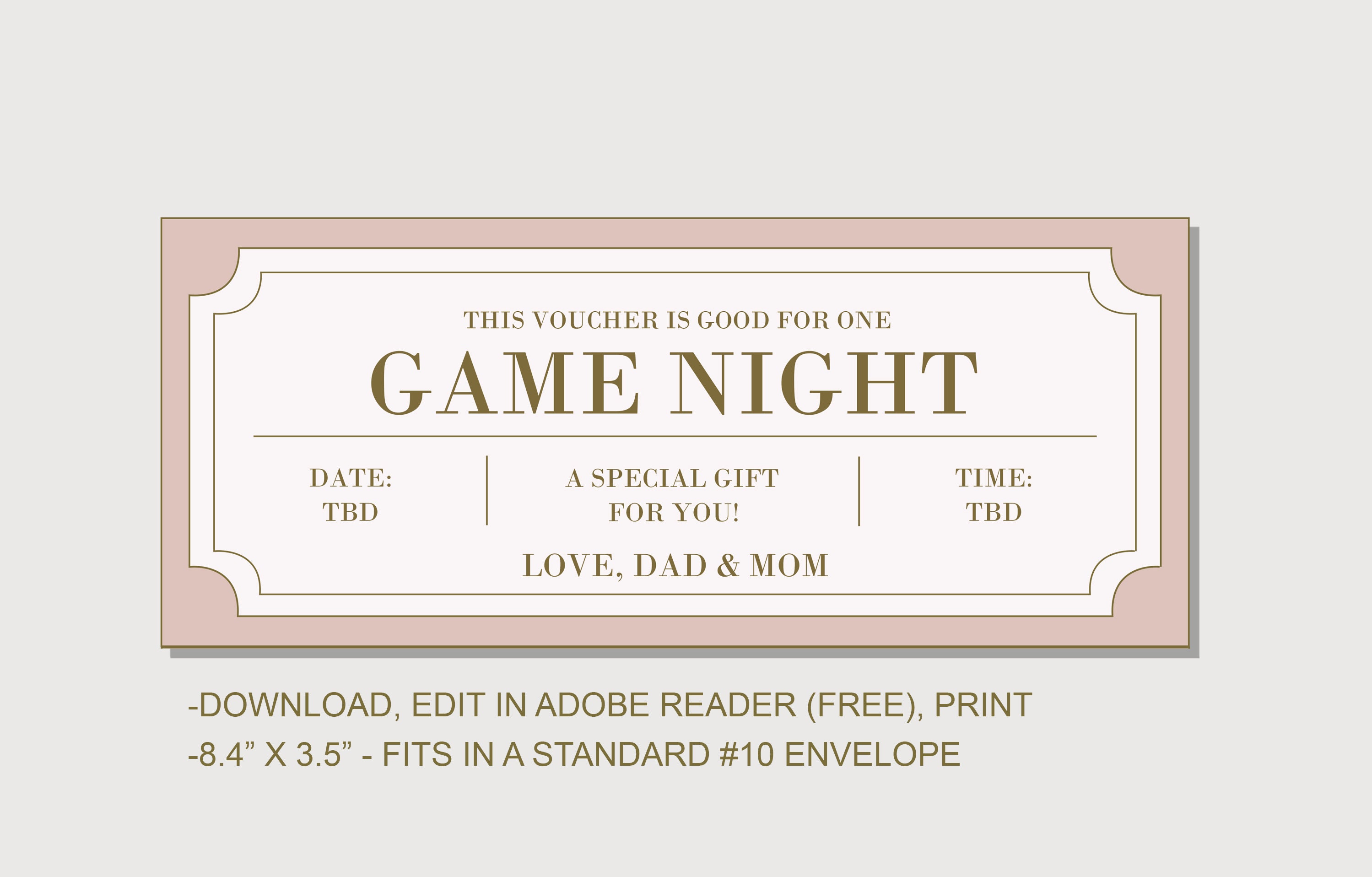 Game Night Coupon Voucher INSTANT DOWNLOAD EDITABLE Text - Etsy