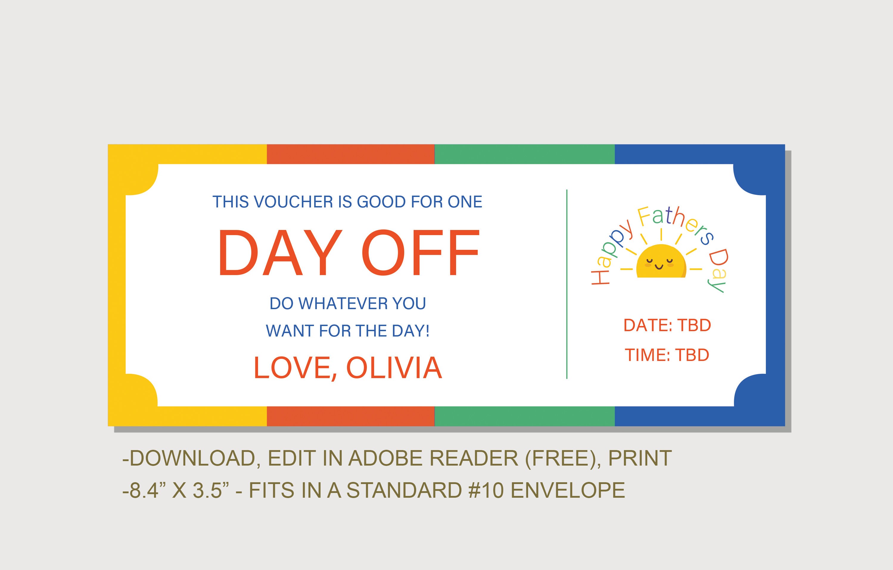 Day off Coupon Certificate - INSTANT DOWNLOAD - EDITABLE Text ...