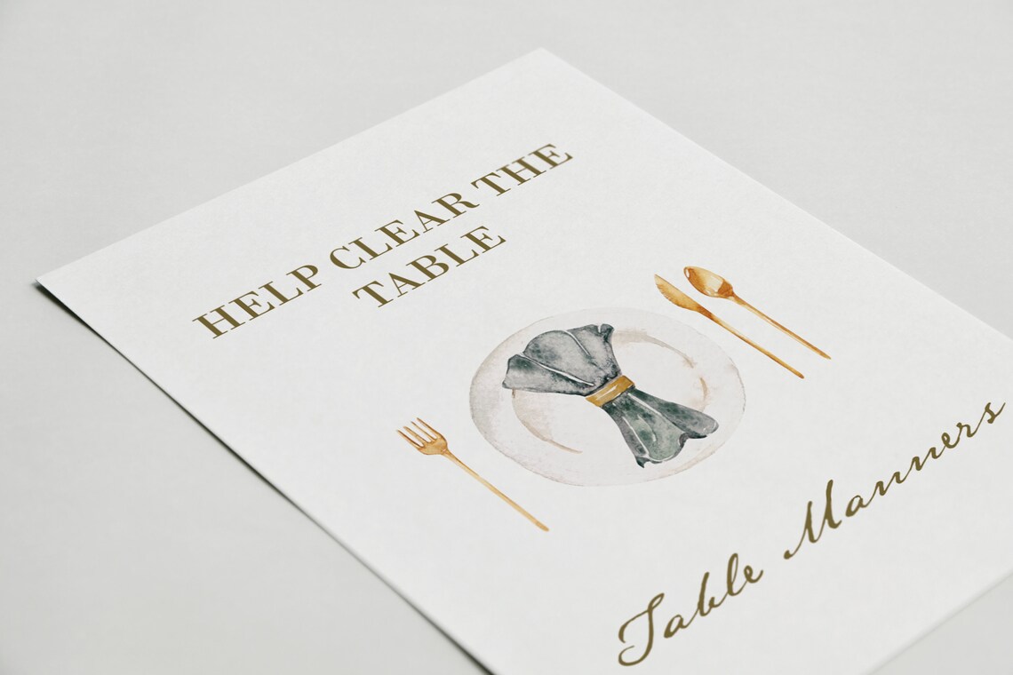 Table Manners Cards INSTANT DOWNLOAD NONEDITABLE Text - Etsy