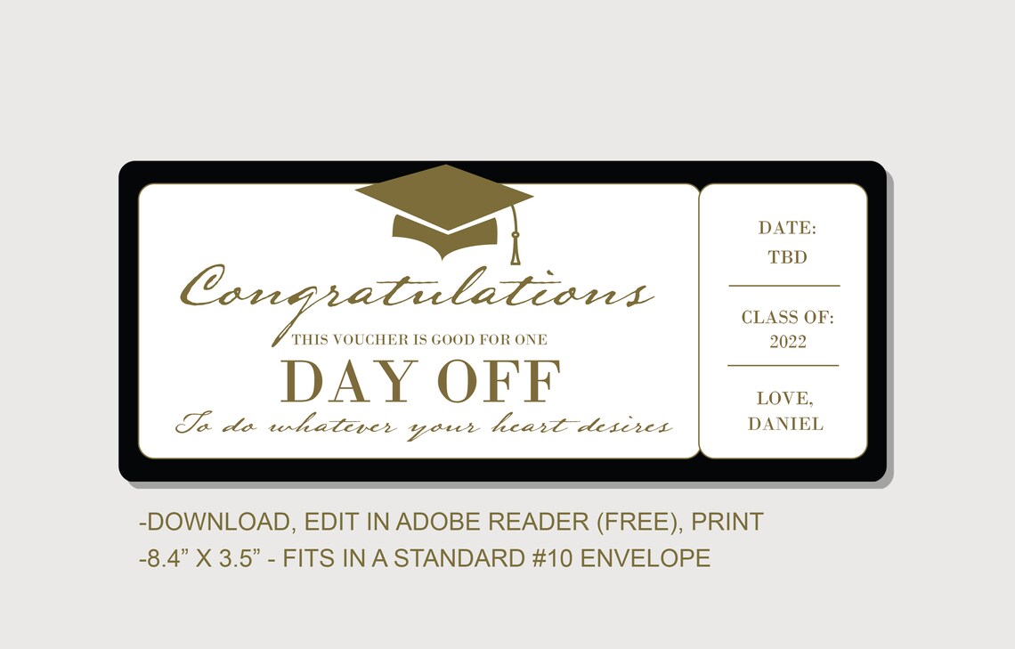 Graduation Day off Coupon Certificate INSTANT DOWNLOAD | Etsy