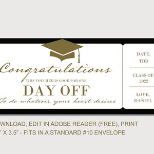 Graduation Day off Coupon Certificate - INSTANT DOWNLOAD - EDITABLE ...