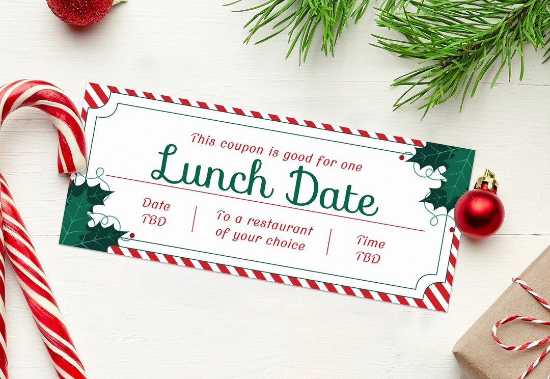 Christmas Lunch Date Gift Certificate Coupon - INSTANT DOWNLOAD ...