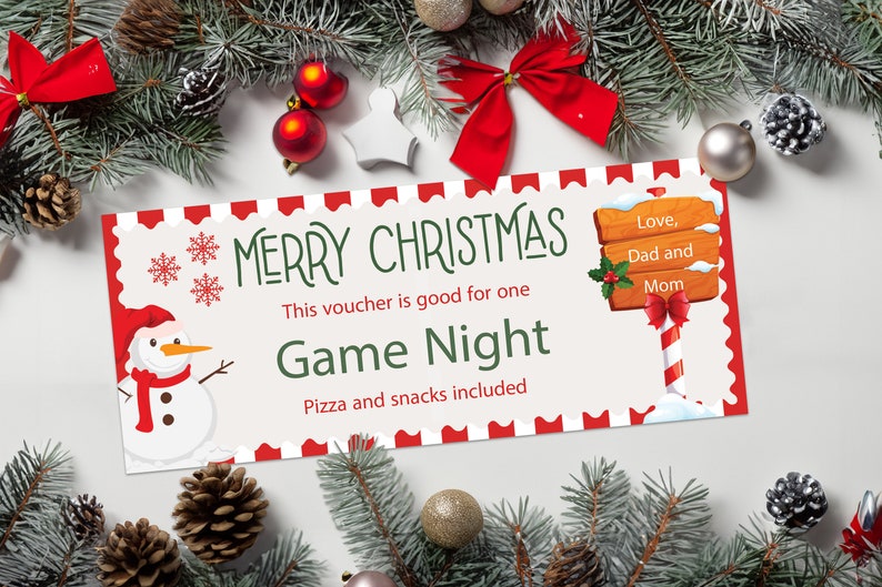 Christmas Game Night Coupon Voucher - INSTANT DOWNLOAD - EDITABLE Text ...