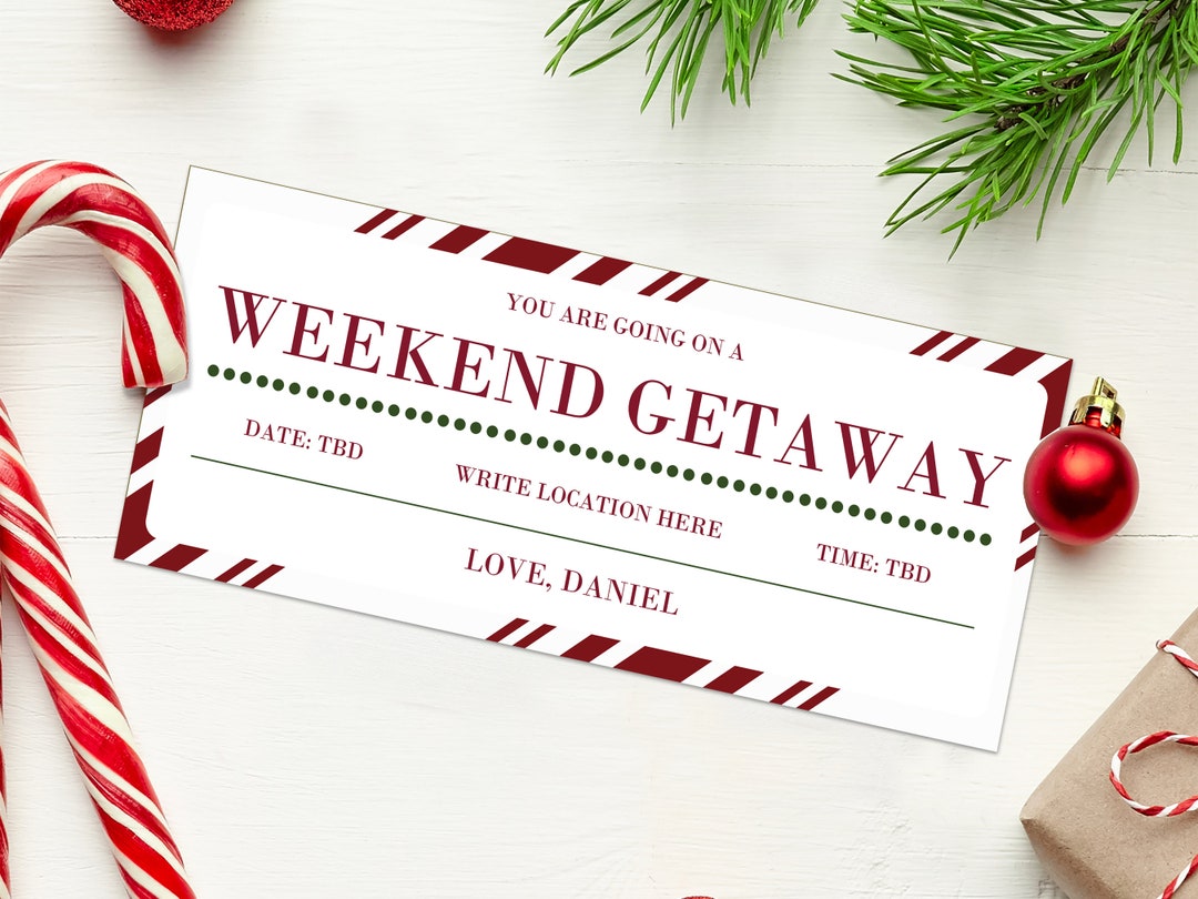 Christmas Weekend Getaway Certificate Coupon - INSTANT DOWNLOAD ...